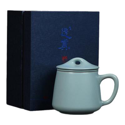 汝窑办公杯陶瓷茶杯带盖过滤