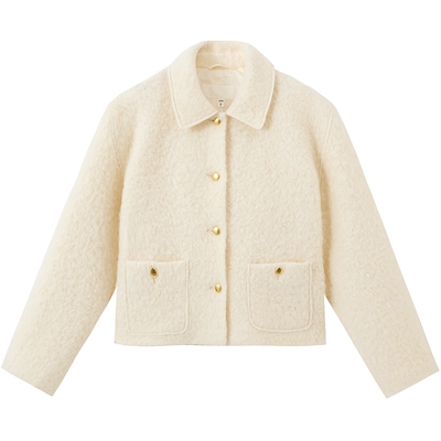 有兰奶油白短款羊毛大衣