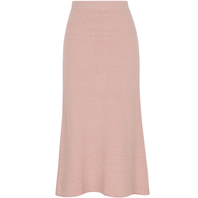 XG雪歌通勤简约粉色针织半身裙时尚冬季新款中长款淑女风包臀裙女