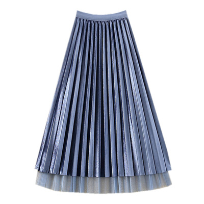 两面穿金丝绒百褶网纱半身大摆