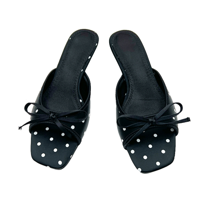 夏季女波点蝴蝶结包头粗跟凉拖