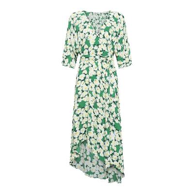 DVF春意绿阳光小雏菊V字领裹身裙