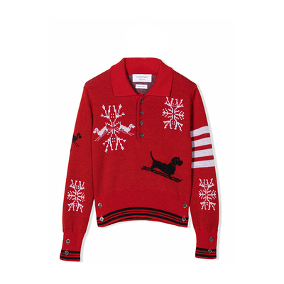 [秋冬优惠]THOM BROWNE 儿童羊毛HECTOR雪花长袖POLO衫