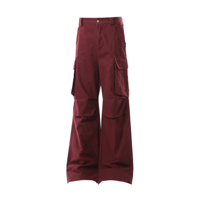 美式黑色褶皱微喇工装裤