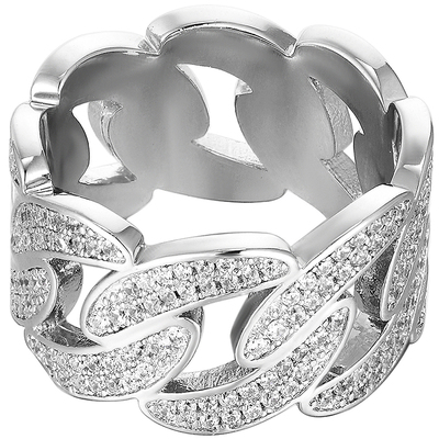 金银色镶满钻古巴链戒指