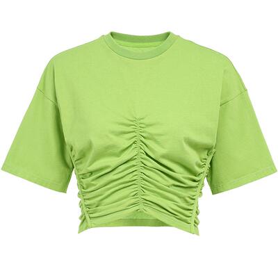 FIVEPLUS短袖复古褶皱短款T恤女