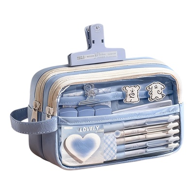 线条小狗大容量透明笔袋防水耐脏