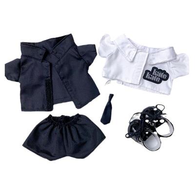 现货20cm娃衣黑风衣潮流酷字母白衬衫棉花娃娃玩偶衣服胖胖体可穿