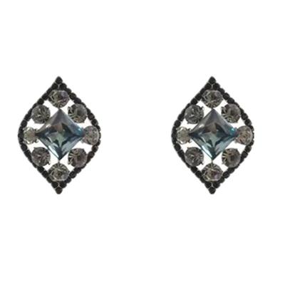 气质黑色菱形水晶耳环新款