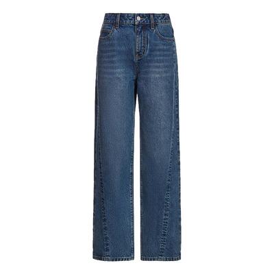 FIVE PLUS纯棉直筒牛仔长裤女复古松弛感蓝色裤子