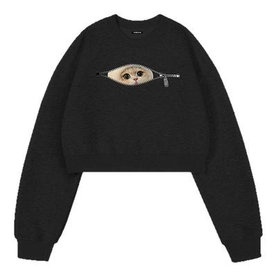 i.t GROUNDZERO国潮牌2025秋季新款小猫印花黑色纯色长袖卫衣上衣