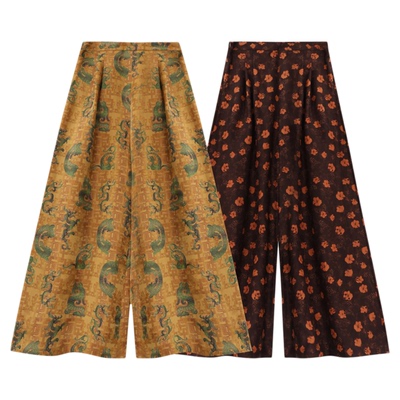 萧娘红云纱直筒裤新中式休闲裤