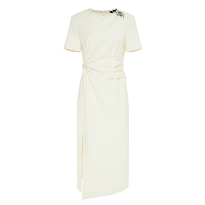 IDPAN短袖连衣裙掐腰裙通勤极简淡人柔润系穿搭裙子女夏针织裙