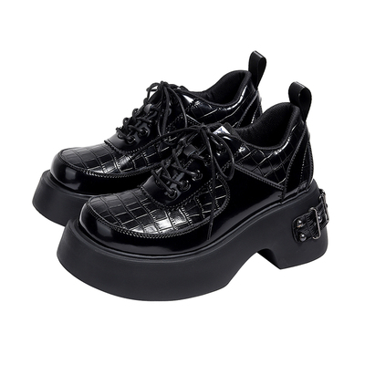 金属朋克风小皮鞋设计感厚底鞋