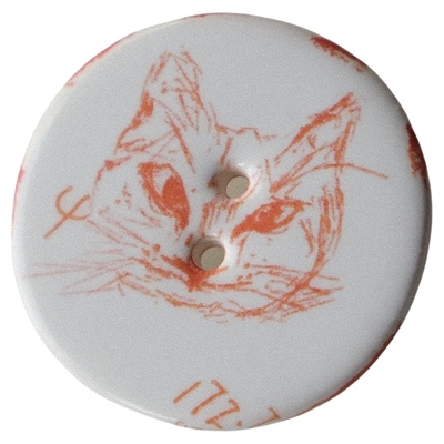 白底橘色随意速写猫脸图陶瓷纽扣