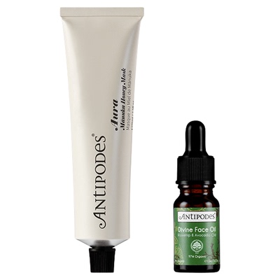 Antipodes麦卢卡Aura蜂蜜面膜75ml Divine面部精华油10ml