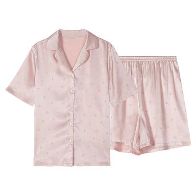安莉芳萌趣猫爪印花睡衣套装女士舒适色丁短袖短裤家居服ELW0564