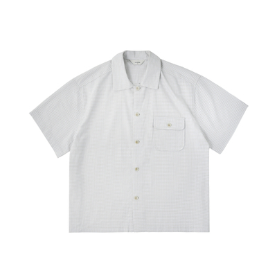 小细格泡纱一片领短袖衬衫