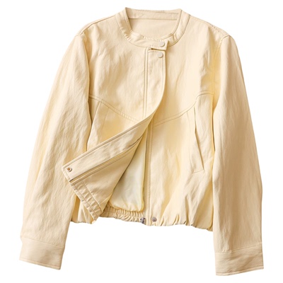 纯色宽松小个子立领韩版女皮衣