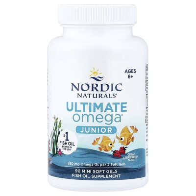 美国Nordic ultimate omega Junior儿童DHA鱼油6+岁680mg90粒草莓