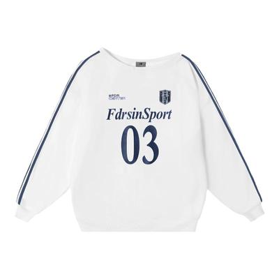 FDR官方店 03印花织带斜肩卫衣女春季辣妹运动套头上衣露肩球衣