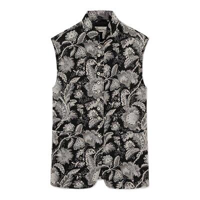 时尚复古提花立领收腰马甲优