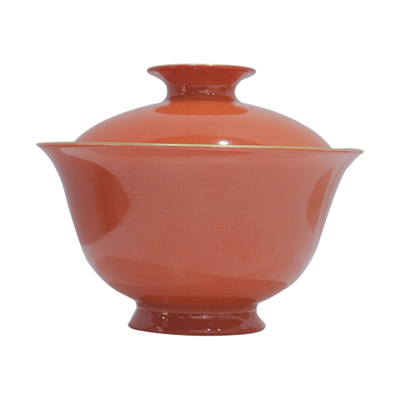 小谦山房珊瑚红描金盖碗