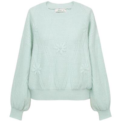 朵以慵懒立体花朵菱格毛衣