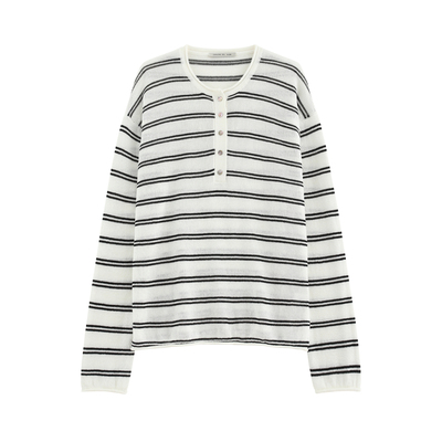 黑白纸片人条纹毛织上衣
