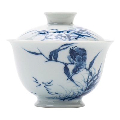 三余作器盖碗青花单翠手绘功夫茶