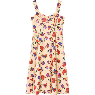 LK BENNETT无袖印花连衣裙夏新款法式方领收腰口袋中长款裙