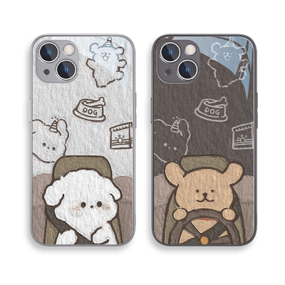 卡通可爱情侣小狗金属玻璃壳