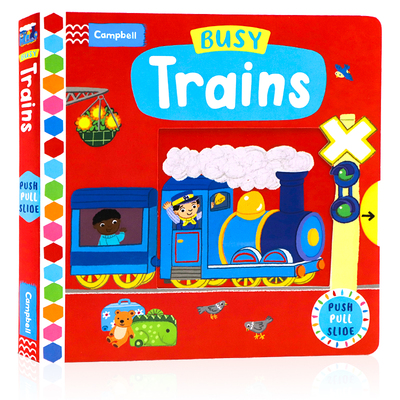 进口英文原版绘本 2022新版Busy系列 忙碌的火车机关操作书 Busy Trains 推拉滑动纸板书 幼儿童启蒙认知游戏玩具书撕不烂亲子互动