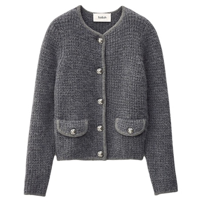 bash春季法式经典菱格纹理小香风针织上衣女开衫外套毛衣1H25HARR