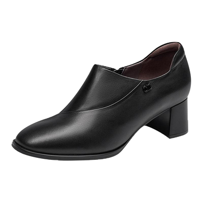 KISS CAT/接吻猫春秋羊皮时装靴圆头粗高跟通勤踝靴女KA54525-10