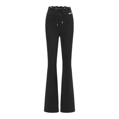 SHRO ENRO新款高腰弹力修身微喇裤黑色亮银饰珠休闲瑜伽裤女