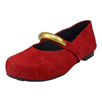 可媚磨砂牛皮金属一字扣玛丽珍鞋