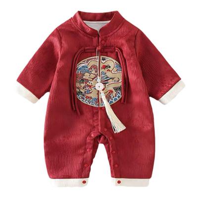 婴儿衣服秋冬款小月龄新中式连体衣秋季满月百天男宝宝国风少爷服