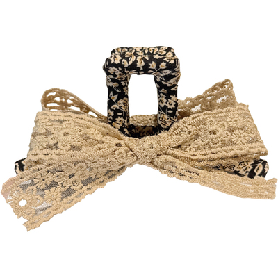 优雅蕾丝蝴蝶结碎花盘发鲨鱼夹