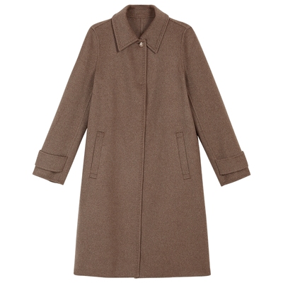 YINER音儿专选2025冬季新款阿拉善羊绒顺色绣线H型中长款毛呢大衣