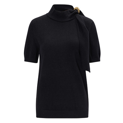 BCBG秋女装时尚简约百搭优雅流行慵懒风设计感黑色套头针织上衣