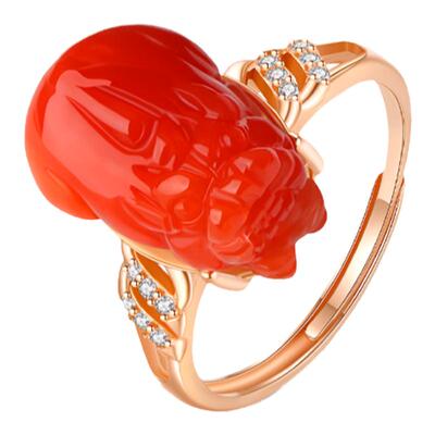 天然原矿女瓦西南红貔貅戒指