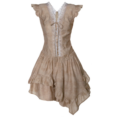 易碎商店·晕染咖色小飞袖连衣裙