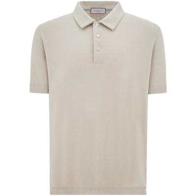 CANALI康纳利象牙色棉质莱赛尔混纺短袖Polo衫