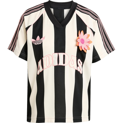 Adidas/阿迪达斯正品三叶草女士竖纹经典足球V领透气球衣KC0672