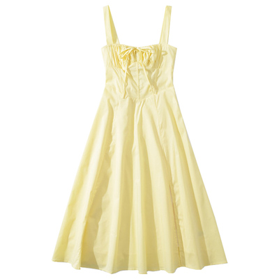 法式A字纯色抽绳系带连衣裙