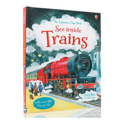 进口英文原版正版 Usborne Flap Book See Inside Trains 火车 翻翻书 精装大开 看里面系列 儿童科普启蒙图画书