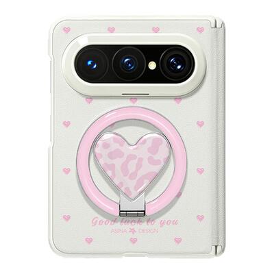 豹纹爱心适用华为PuraXMax手机壳磁吸带支架小折叠PURA典藏版X全包Max中轴保护套CP防摔女purax2可爱新款简约