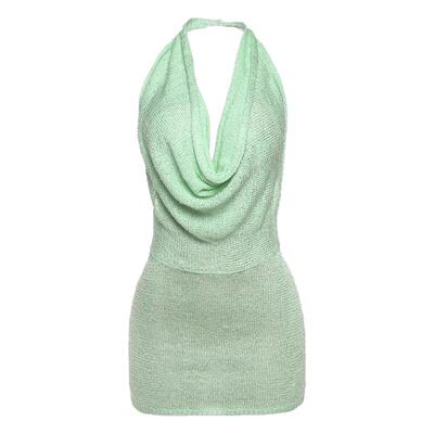 辣妹风挂脖露背针织包臀连衣裙