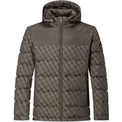 七匹狼连帽保暖提花拼接羽绒服